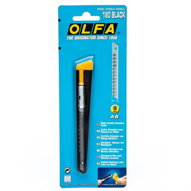 Cuchillo Cartonero Olfa 9mm Metálico con Seguro Automático | Arquipunto.cl